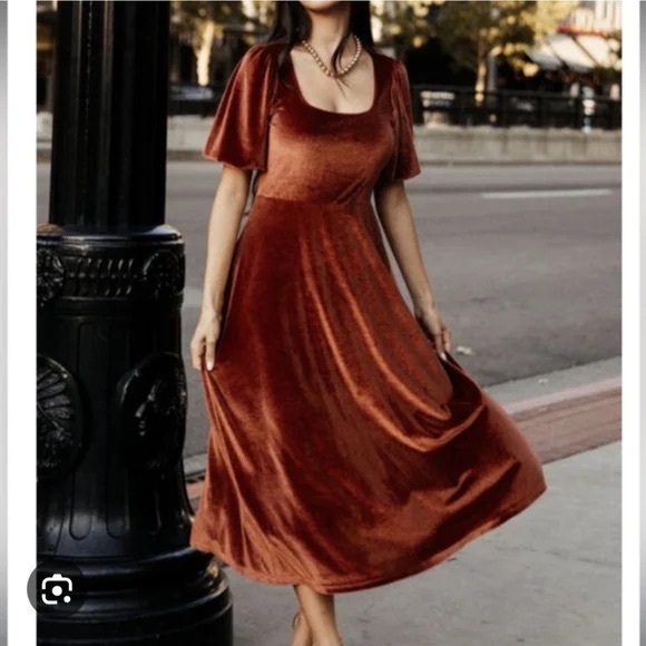 Baltic Born | Dresses | Baltic Born Nora Velvet Midi Dress Rust Bronze ...